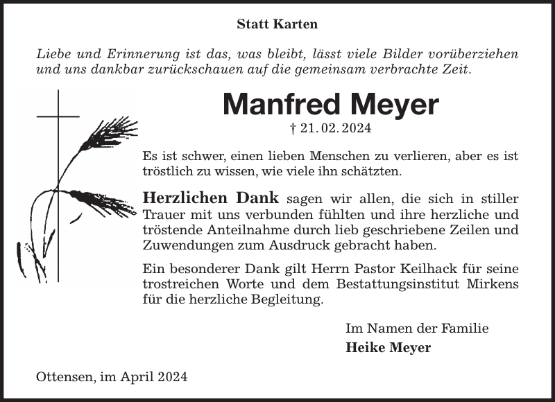 Manfred Meyer: Danksagung : Stader Tageblatt