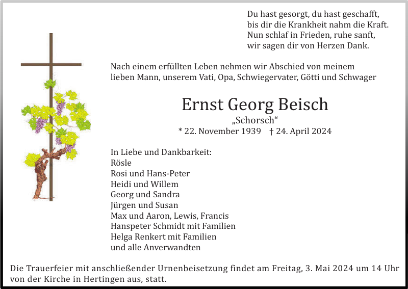 Ernst Georg Beisch: Traueranzeige : Badische Zeitung