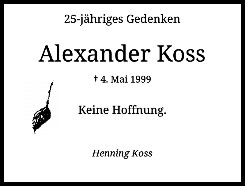 Alexander Koss: Jahresgedenken : Westdeutsche Zeitung