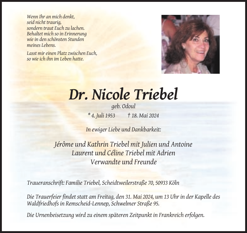 Nicole Triebel: Traueranzeige : Remscheider General-Anzeiger