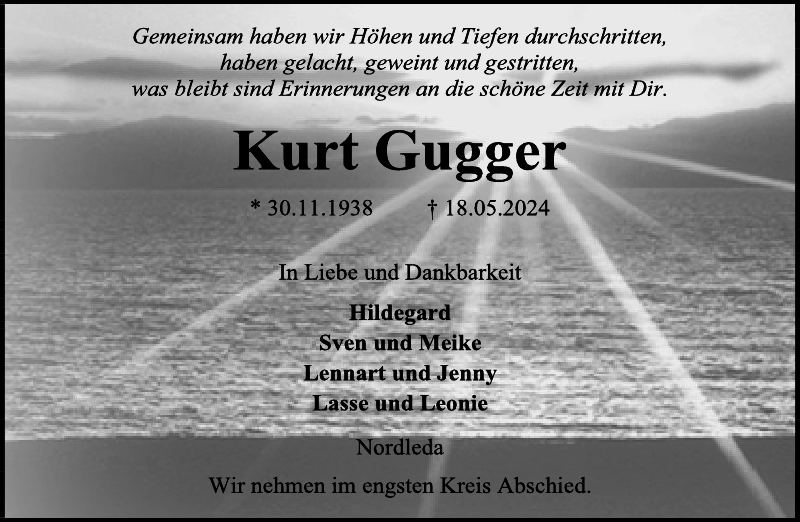 Kurt Gugger: Traueranzeige : Niederelbe-Zeitung