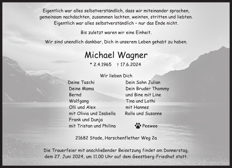 Michael Wagner: Traueranzeige : Stader Tageblatt