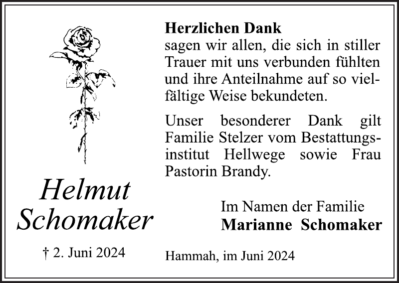 Helmut Schomaker: Danksagung : Stader Tageblatt Helmut Schomaker: Danksagung : Stader Tageblatt
