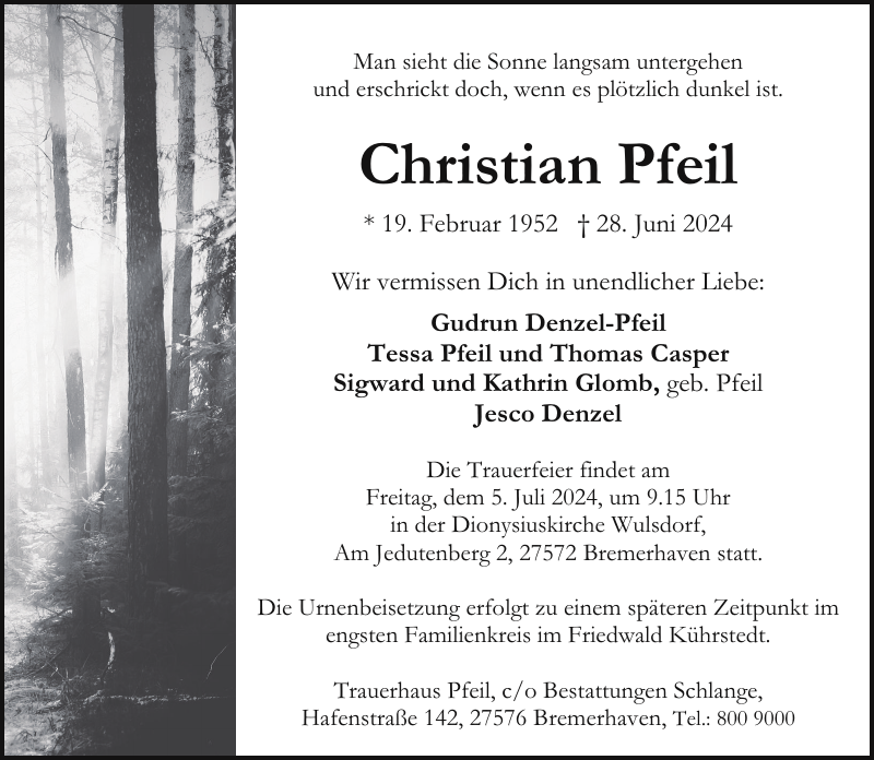 Christian Pfeil: Gedenken : Nordsee-Zeitung