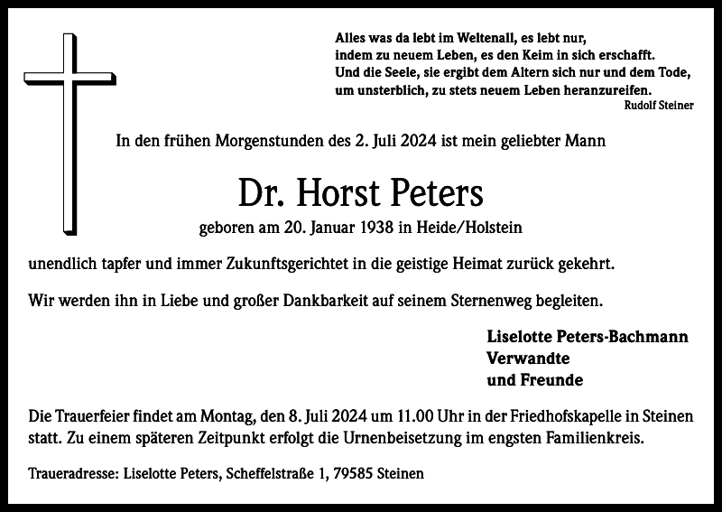 Horst Peters: Danksagung : Badische Zeitung