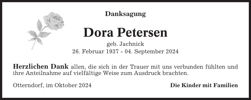 Dora Petersen: Danksagung : Cuxhavener Nachrichten
