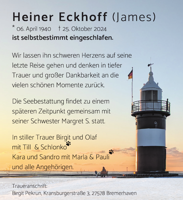 Heiner Eckhoff (James): Gedenken : Nordsee-Zeitung