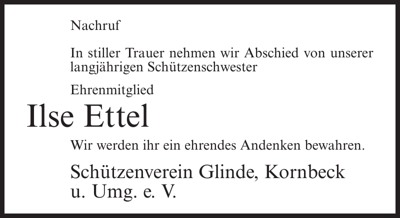 Ilse Ettel: Nachruf : Bremervörder Zeitung