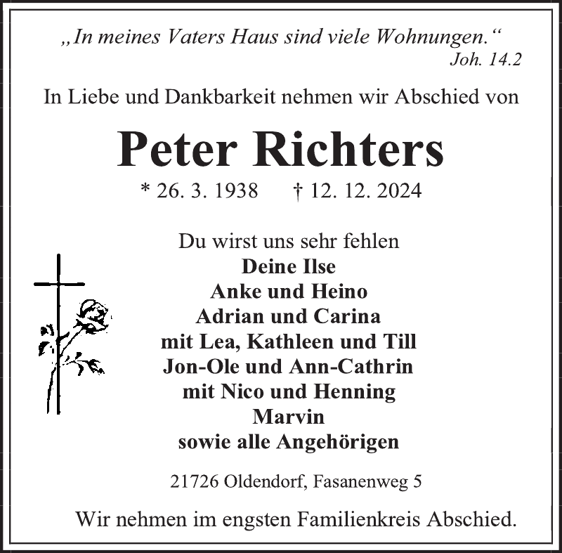 Peter Richters: Traueranzeige : Stader Tageblatt