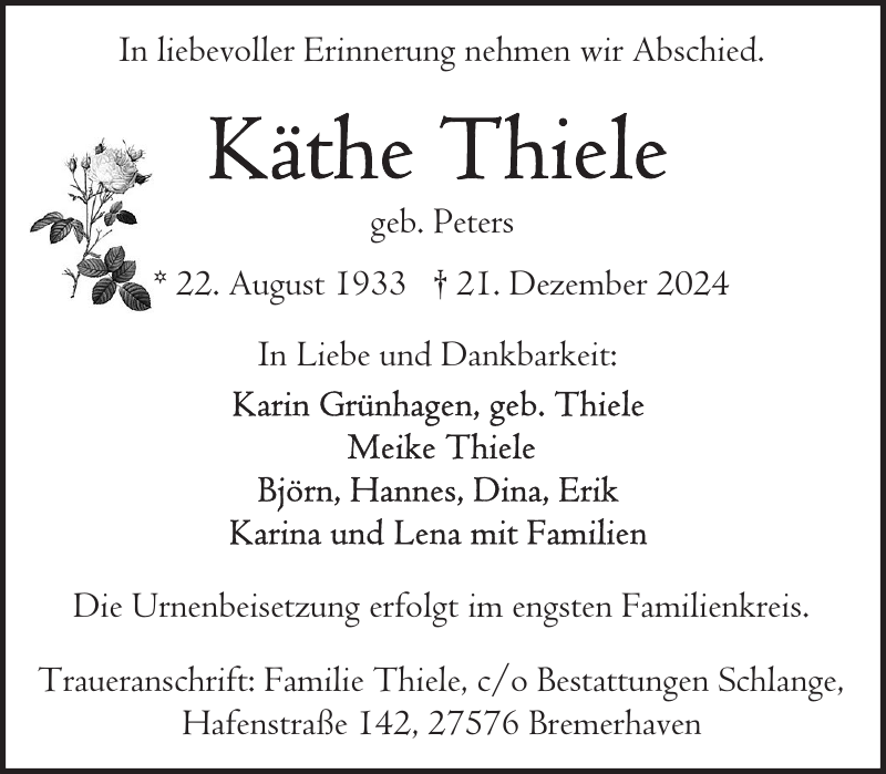 undim Traueranschrift Thieleco Schlange Hafenstraße Bremerhavengeb ...