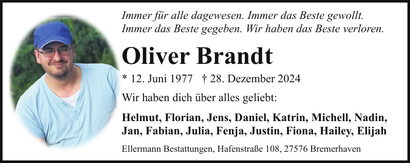 Oliver Brandt: Gedenken : Nordsee-Zeitung