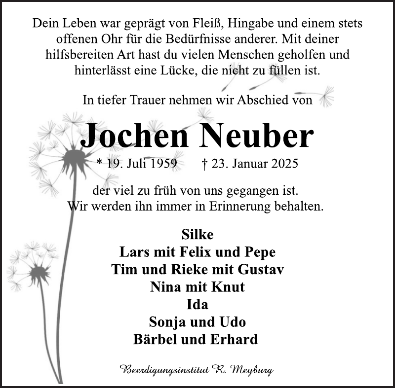 Jochen Neuber: Nachruf : Stader Tageblatt