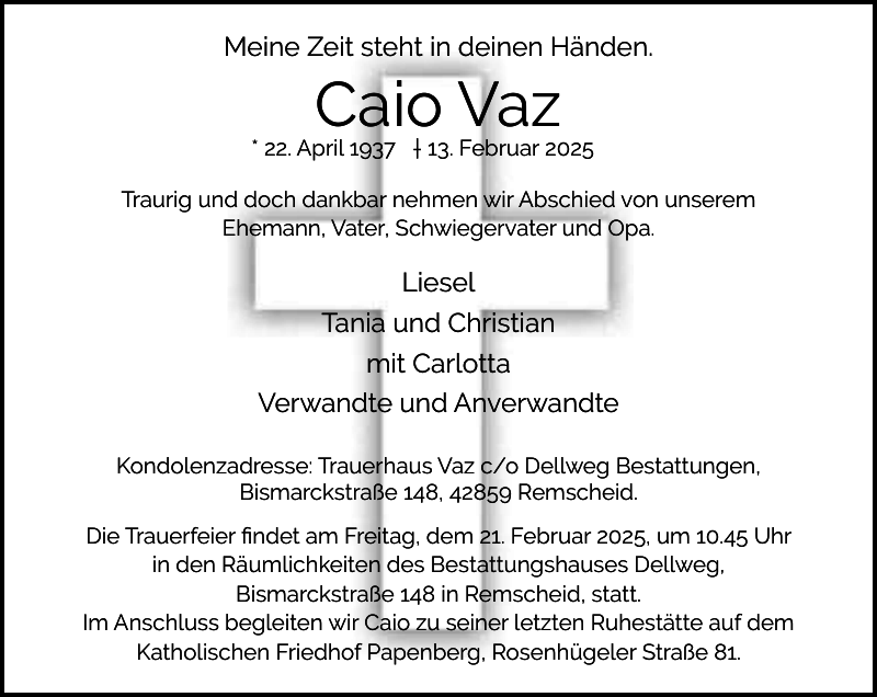 Caio Vaz: Traueranzeige : Remscheider General-Anzeiger