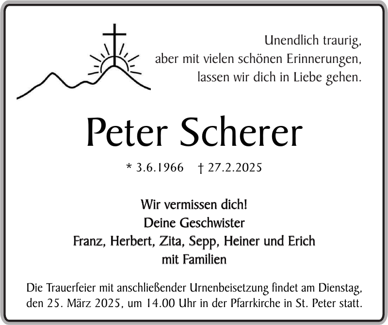 Peter Scherer: Traueranzeige : Badische Zeitung