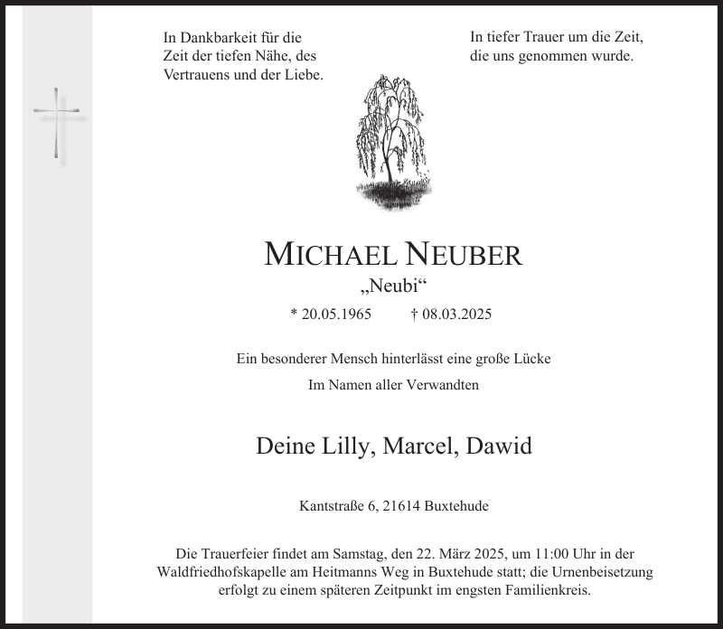 MICHAEL NEUBER: Traueranzeige : Stader Tageblatt