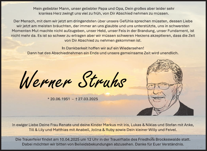 Werner Struhs: Traueranzeige : Cuxhavener Nachrichten