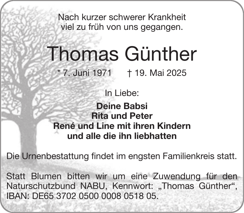 Thomas Günther: Gedenken : Nordsee-Zeitung