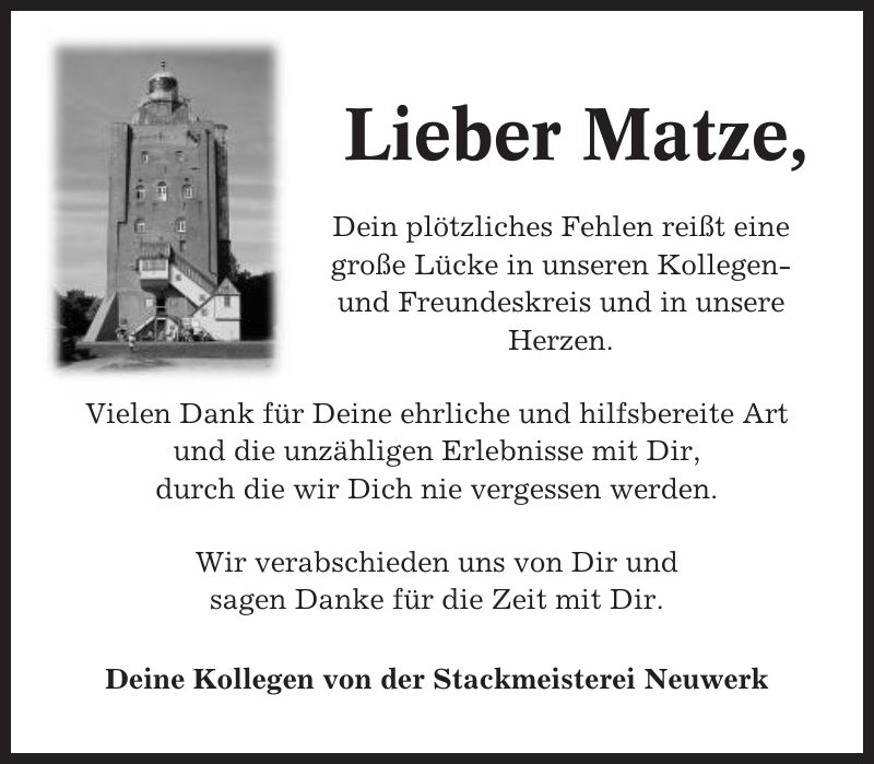 Matthias Rose: Gedenken : Cuxhavener Nachrichten