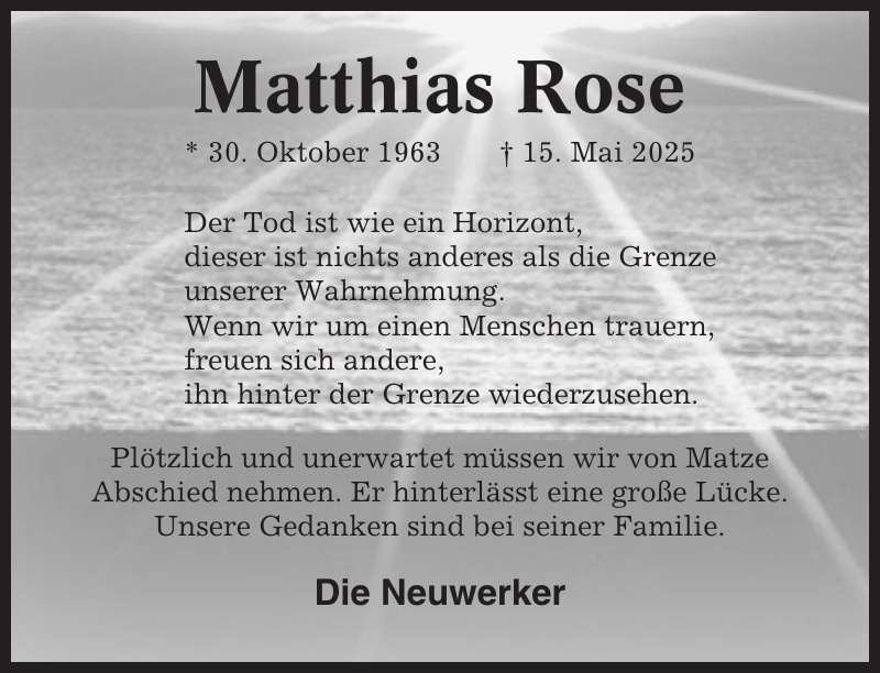 Matthias Rose: Gedenken : Cuxhavener Nachrichten