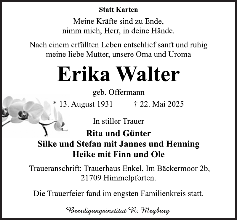 Erika Walter: Traueranzeige : Stader Tageblatt