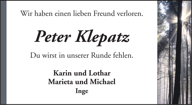 Peter Klepatz: Nachruf : Nordsee-Zeitung