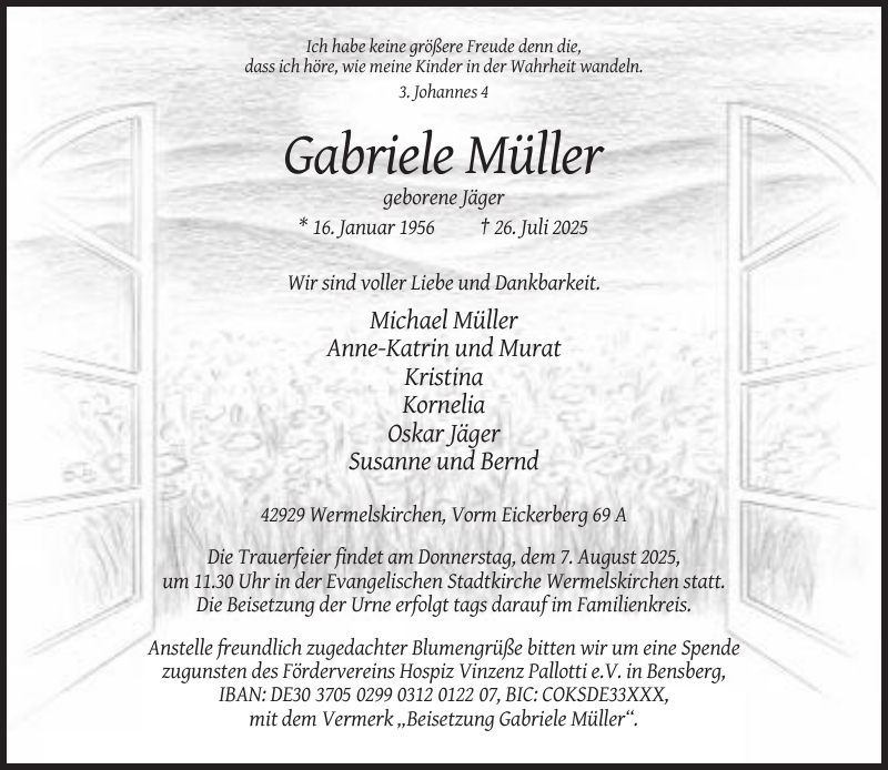Gabriele Müller: Traueranzeige : Remscheider General-Anzeiger