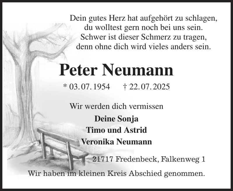 Peter Neumann: Traueranzeige : Stader Tageblatt