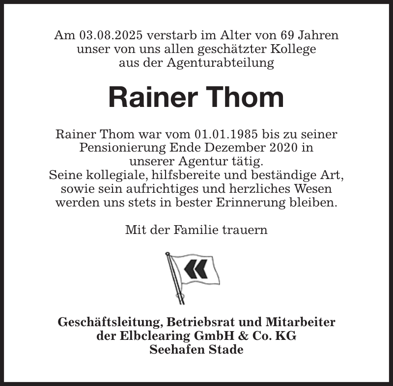 Rainer Thom: Nachruf : Stader Tageblatt