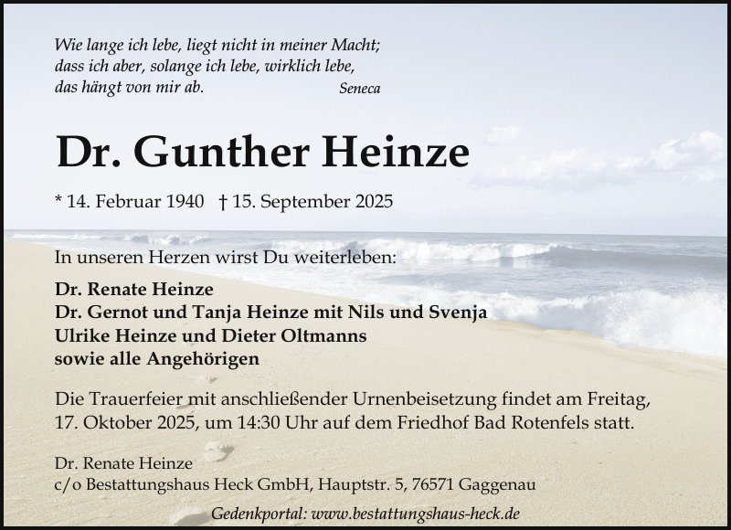 Dr. Gunther Heinze: Gedenken : Nordsee-Zeitung