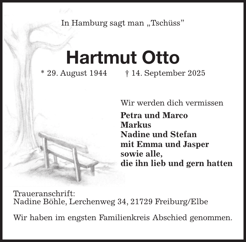 Hartmut Otto: Traueranzeige : Stader Tageblatt