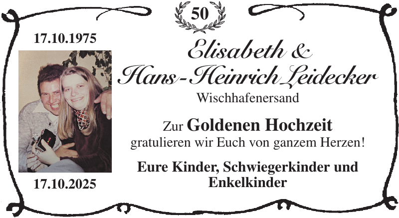 Elisabeth Hans-Heinrich Leidecker: Hochzeit : Stader Tageblatt
