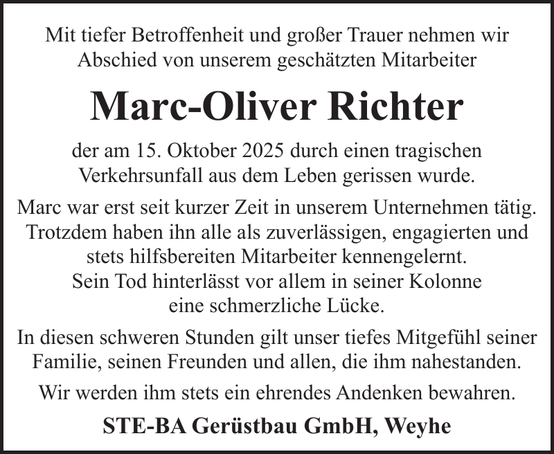 Marc-Oliver Richter: Nachruf : Nordsee-Zeitung