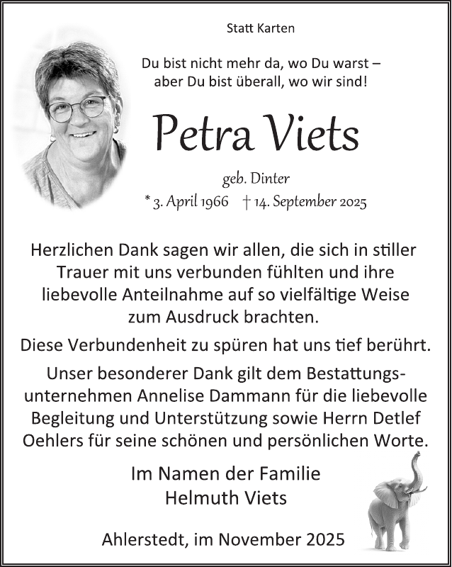 Petra Viets: Danksagung : Stader Tageblatt