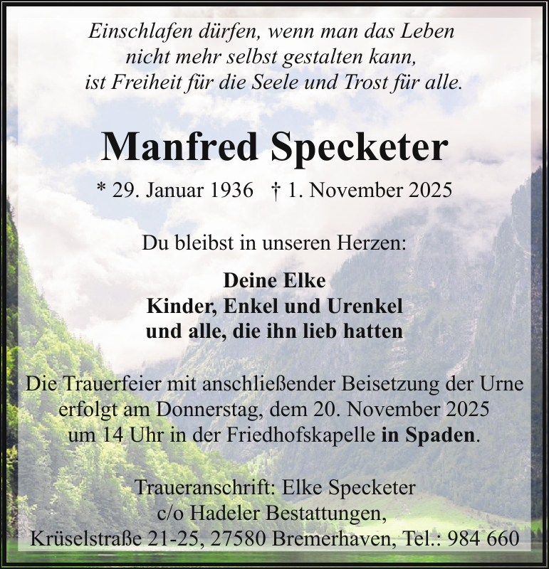 Manfred Specketer: Gedenken : Nordsee-Zeitung