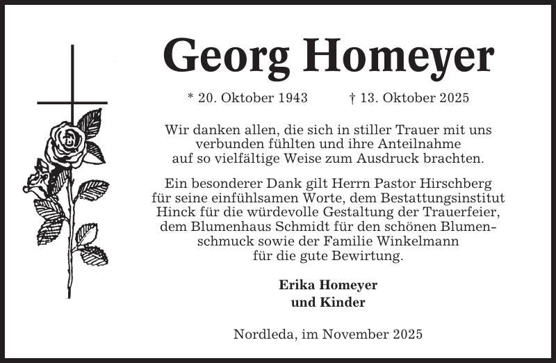 Georg Homeyer: Danksagung : Niederelbe-Zeitung