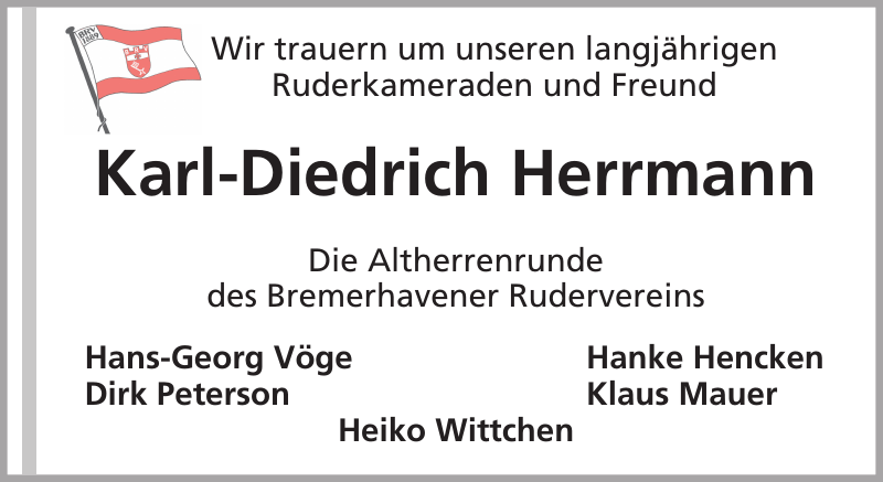 Karl-Diedrich Herrmann: Nachruf : Nordsee-Zeitung