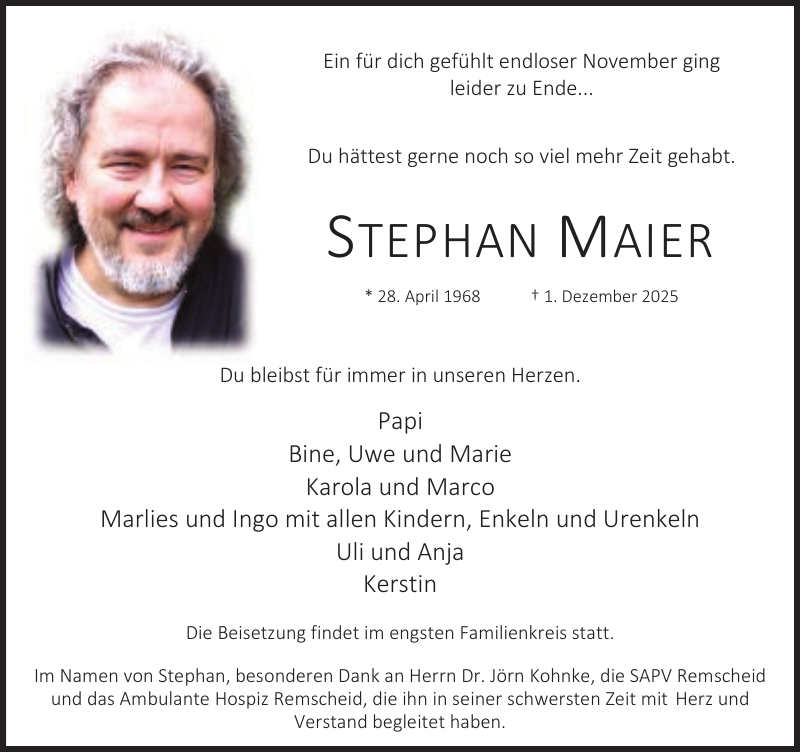 Stephan Maier: Traueranzeige : Remscheider General-Anzeiger