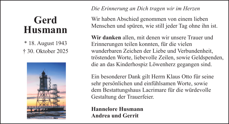 Gerd Husmann: Danksagung : Nordsee-Zeitung