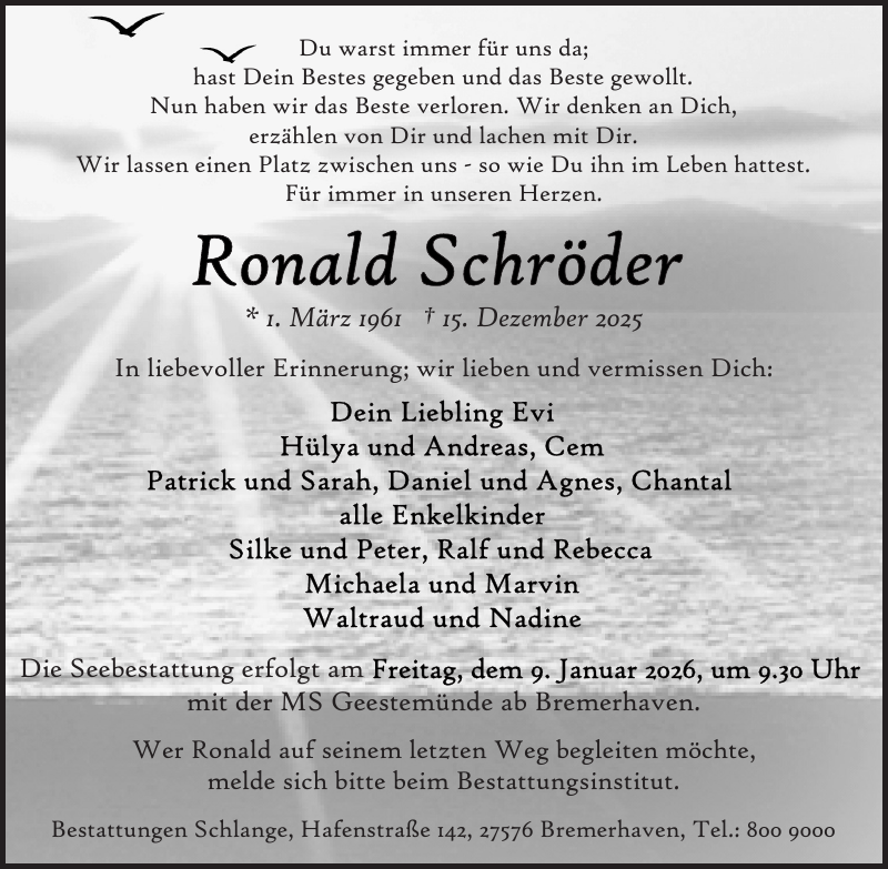 Ronald Schröder: Gedenken : Nordsee-Zeitung