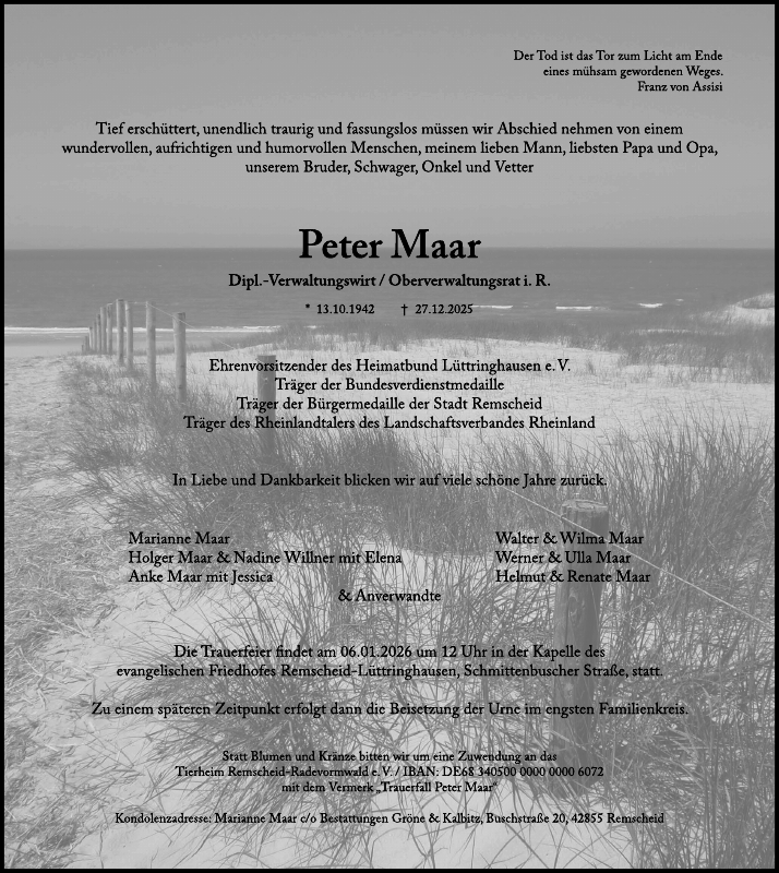 Peter Maar: Traueranzeige : Remscheider General-Anzeiger