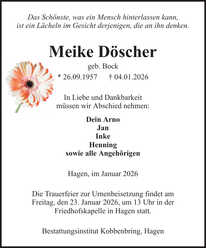 Meike Döscher: Gedenken : Nordsee-Zeitung