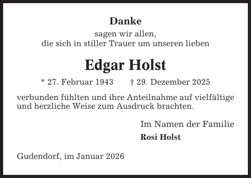 Edgar Holst: Danksagung : Cuxhavener Nachrichten