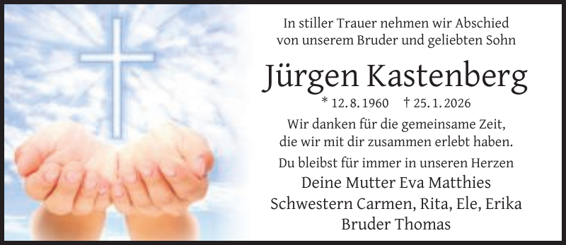 Nachruf Jürgen Kastenberg: Traueranzeige : Remscheider General-Anzeiger