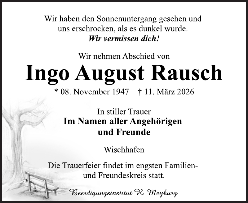 Ingo August Rausch: Traueranzeige : Stader Tageblatt