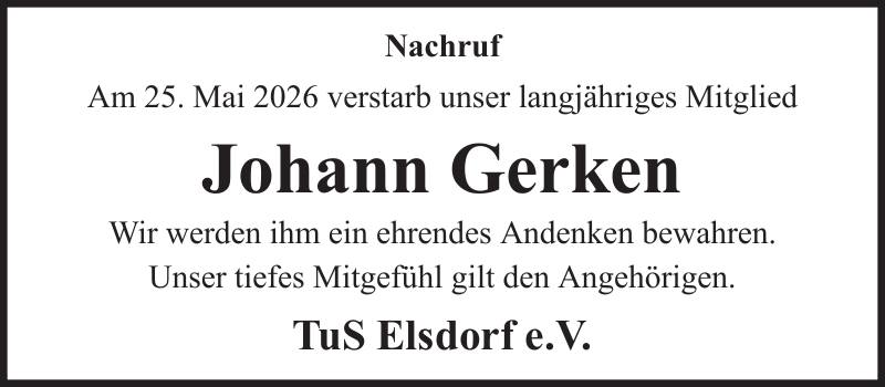 Johann Gerken: Nachruf : Zevener Zeitung